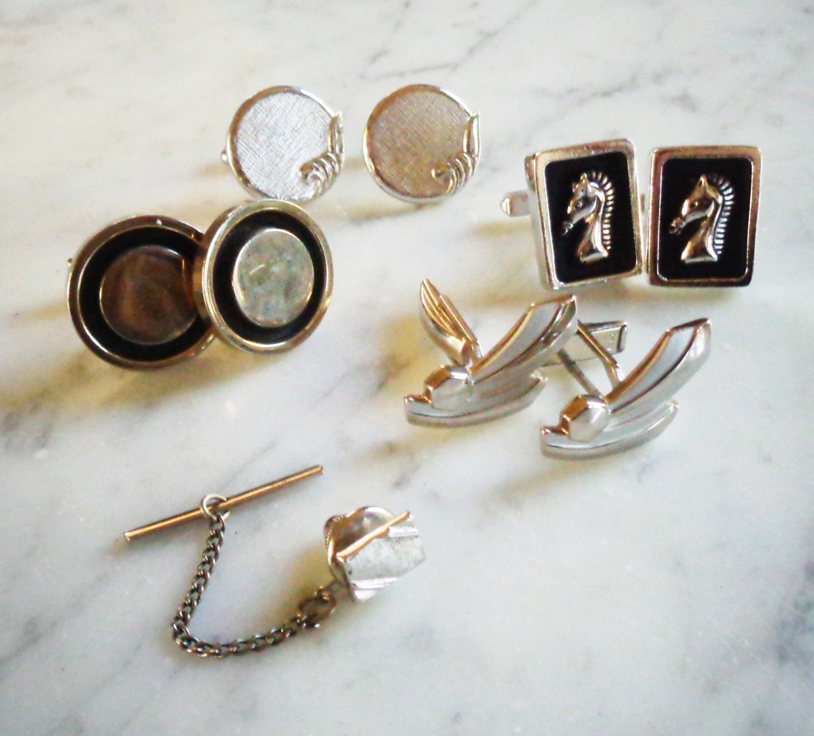 Swank and Other Cuff Links + Tie Pin, 4 Vintage Sets - Etsy