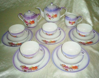 Purple Floral Tea Set - Etsy