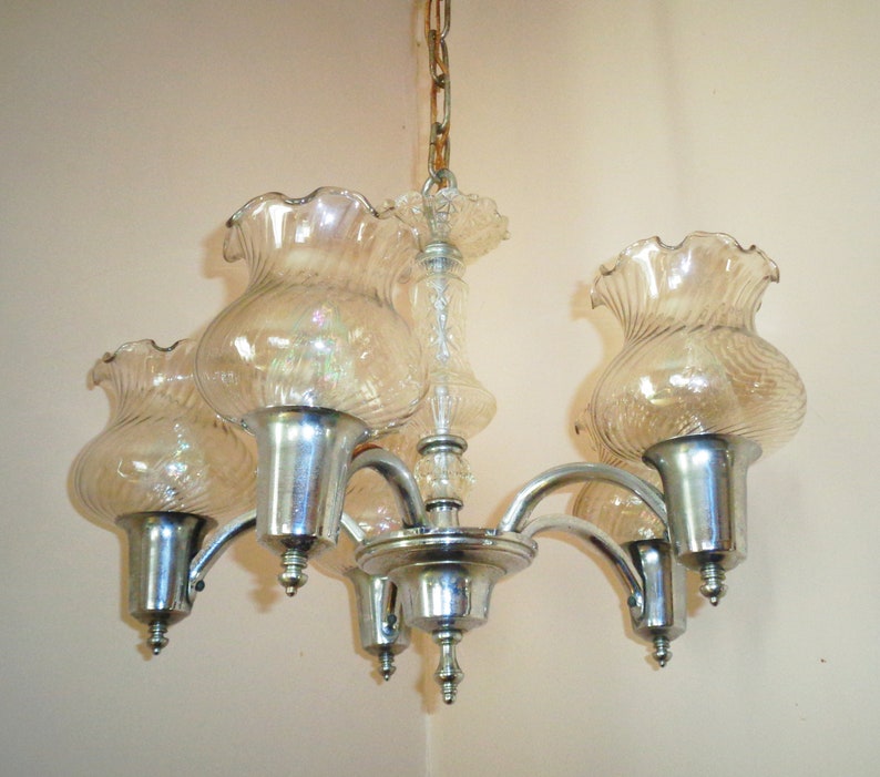 Chrome Ceiling Light Fixture W 5 Optic Glass Light Diffuser - Etsy