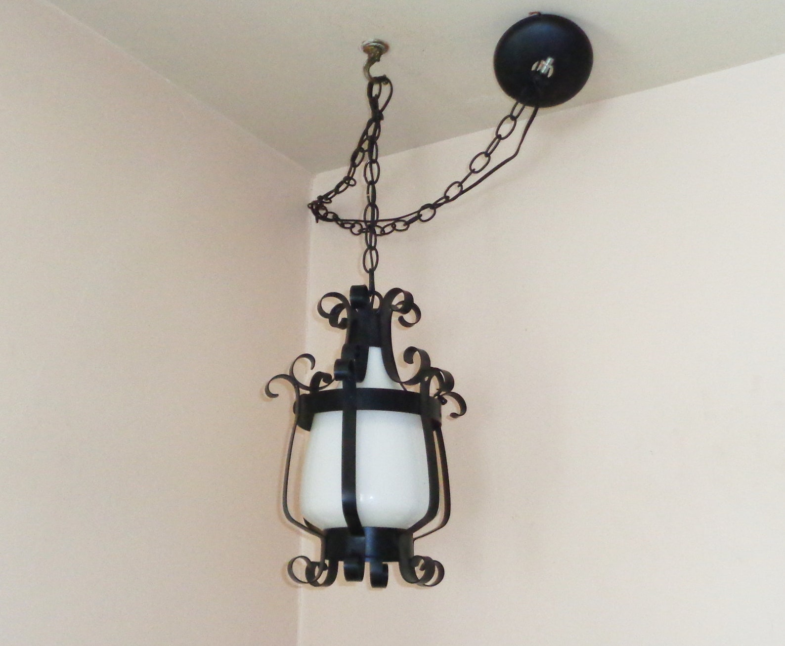 Virden Lighting Black Twisted Metal Lantern Glass Hanging Pendent Light ...