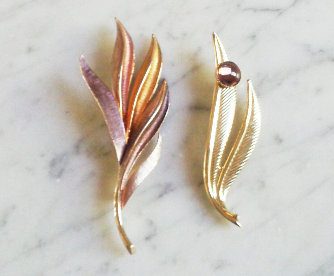 Gold Brass Bronze Kramer Brooch Vintage Set of 2 Blade Leaf Brooches - Etsy
