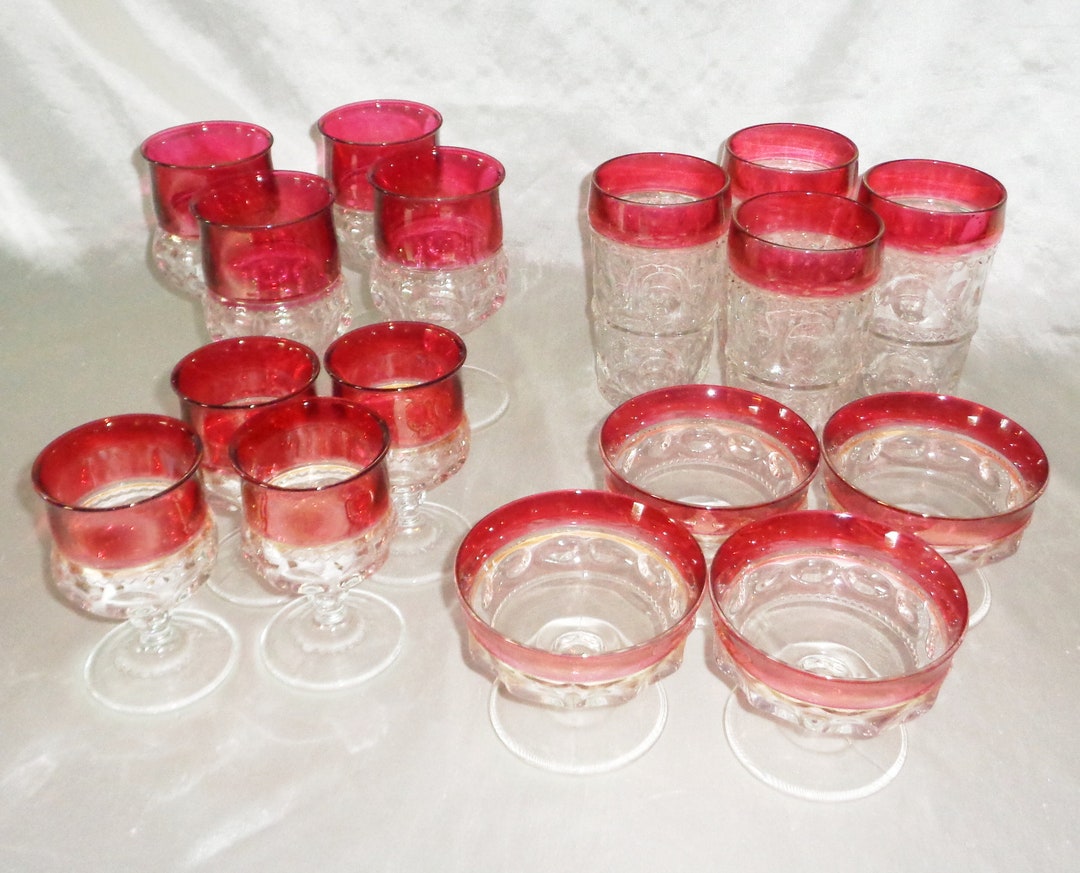 Tiffin Franciscan Ruby Cranberry Kings Crown Water Wine Sherbet Sherry ...
