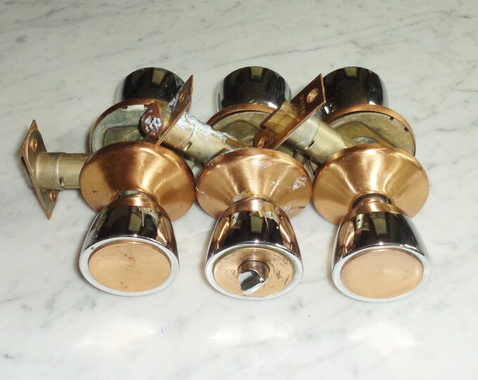 3 Vintage Carriage House Style Dexter Copper & Chrome Door Dummy Knob ...