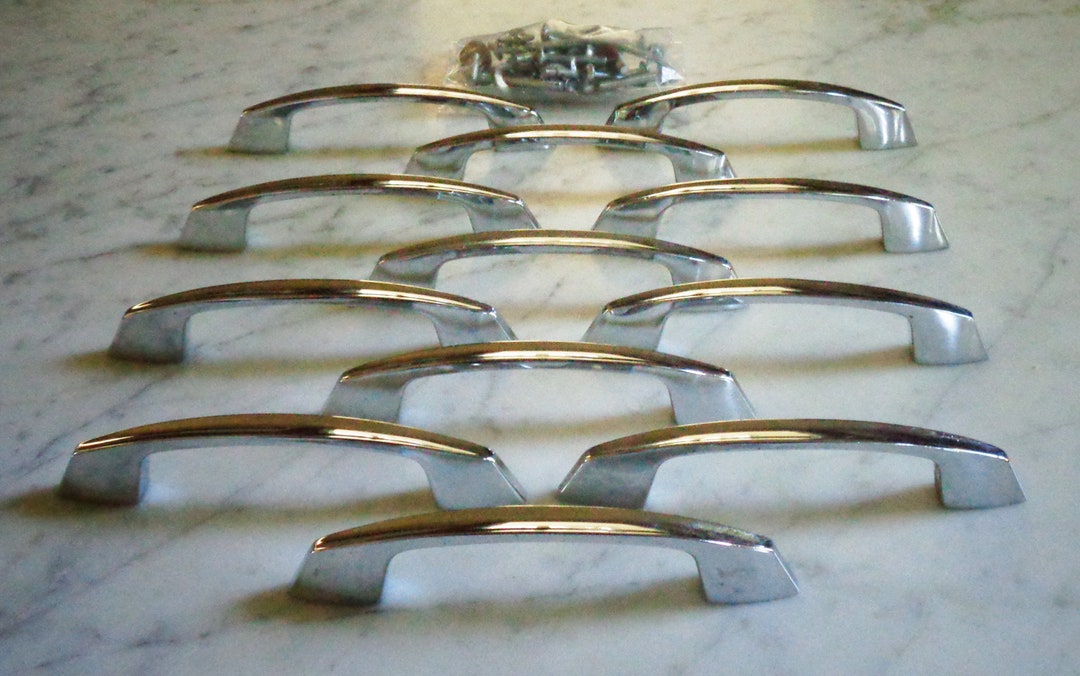 12 Vintage Amerock Chrome Concave Ridge Cabinet Door Drawer Pull ...