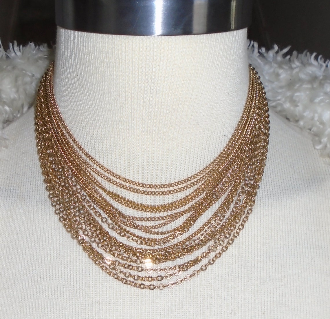 Chain Necklace 17 Strand Vintage Gold Tone Unsigned | Etsy