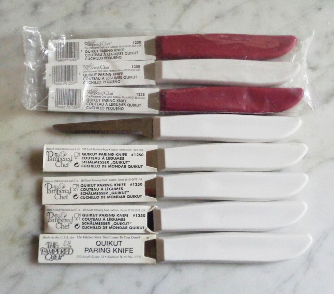 8 Vintage Quikut Pampered Chef Stainless Steel White & Red Handle ...