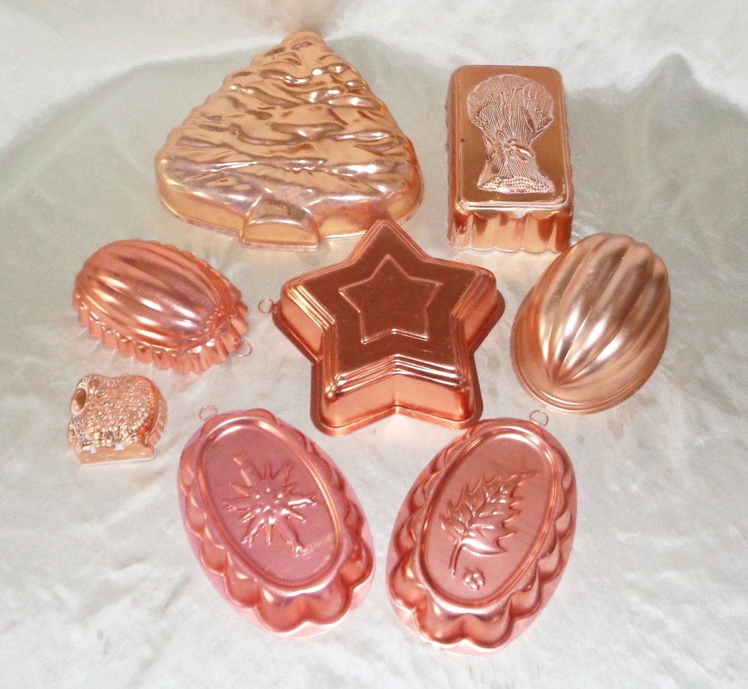 8pc Vintage Kitchen Copper Colored Chocolate Cake Pan Mold Jello Wall ...