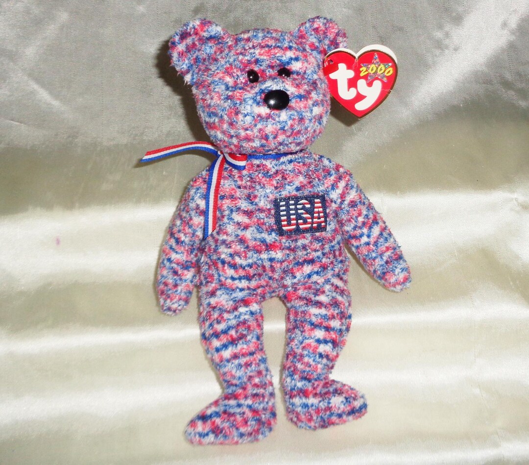 Ty Beanie Baby USA Bear Birthday July 4 2000 With Error Tags PE Pellets ...