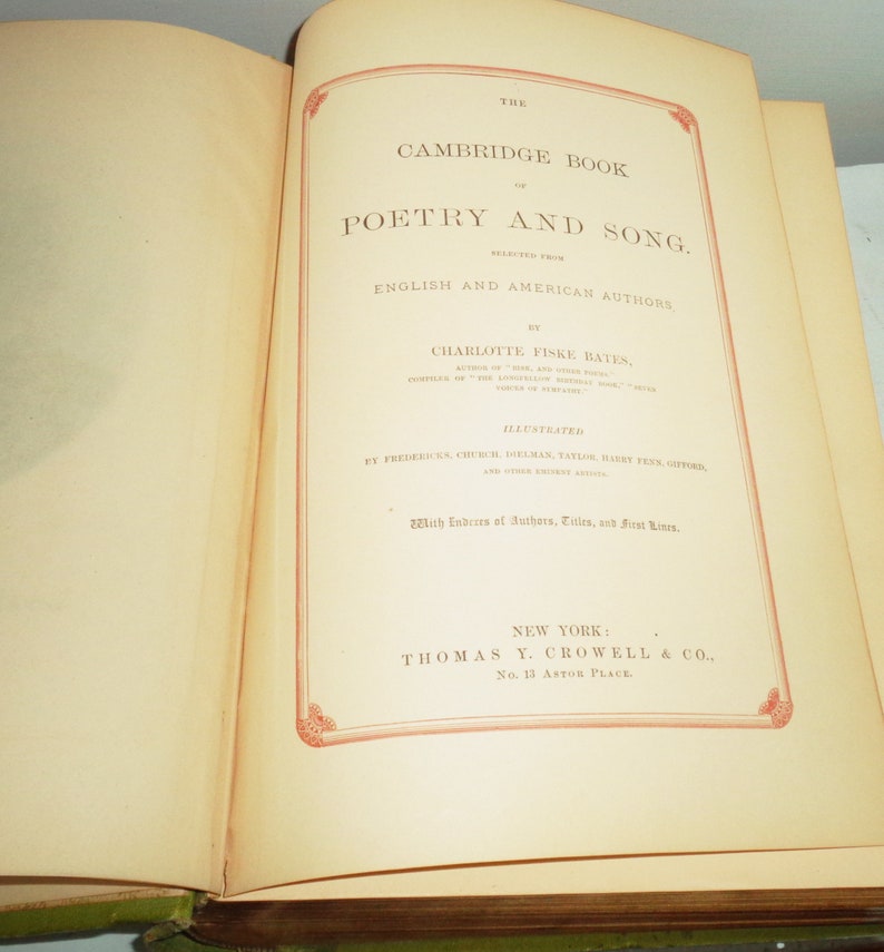 The Cambridge Book of Poetry and Song 1882 Illustrated HC Book - Etsy