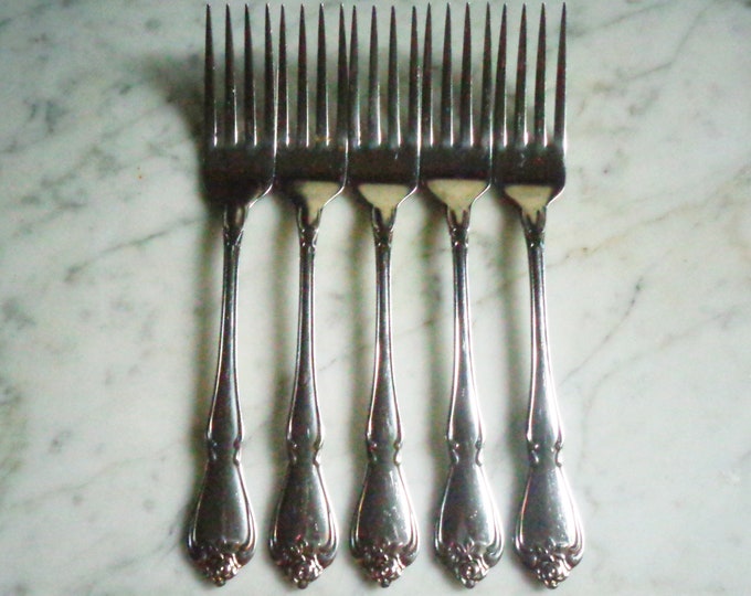 True Rose 1881 Rogers Stainless Oneida USA Set of 5 Dinner Forks - 7 1/ ...