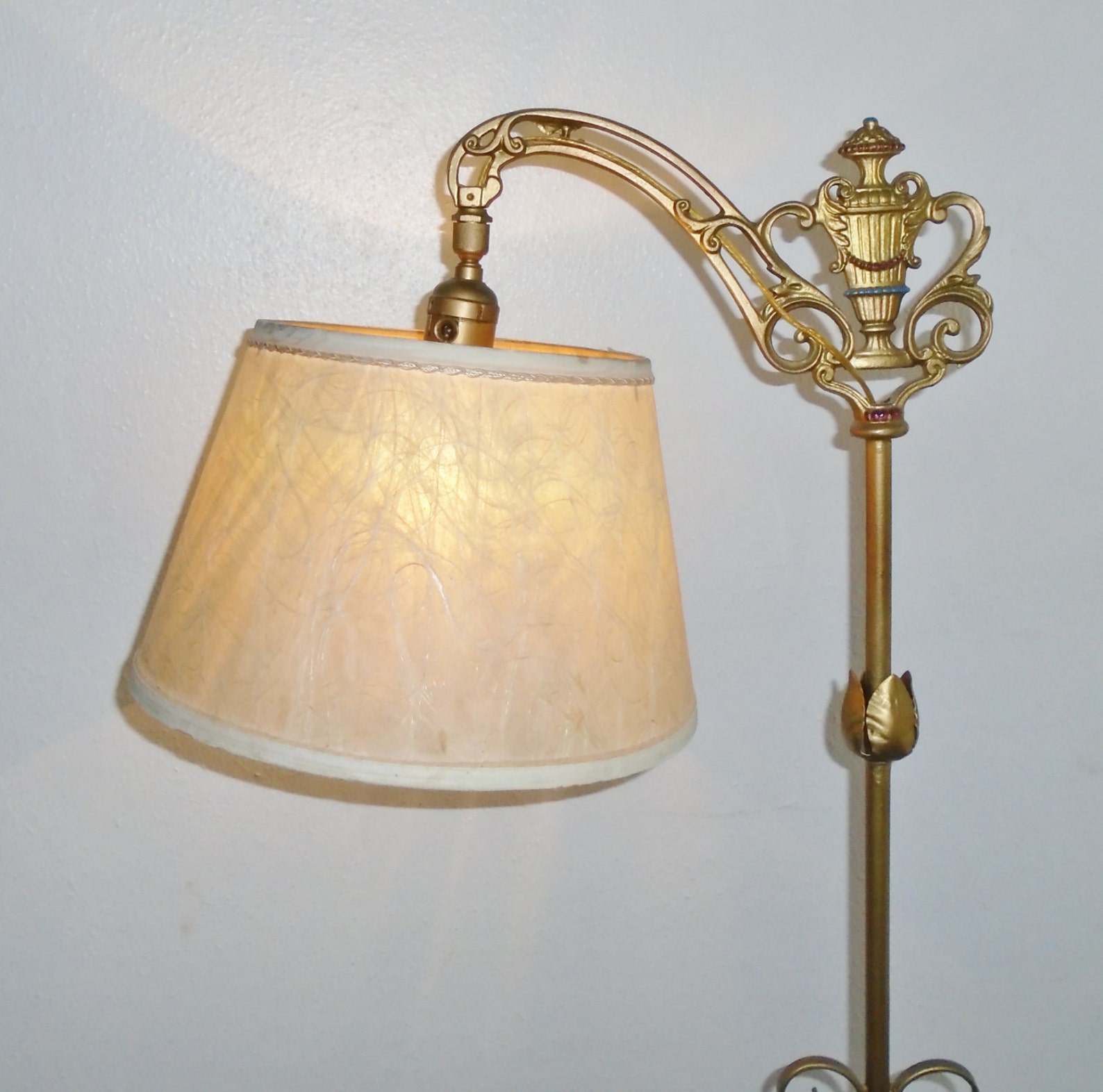Polychrome Bridge Arm 5 Feet Tall Floor Lamp e 510 W Fiberglass Shade ...