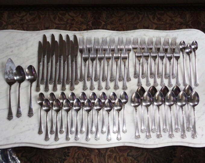 Ekco Eterna Classic Crest Stainless Steel Japan 68 Piece Flatware Set ...