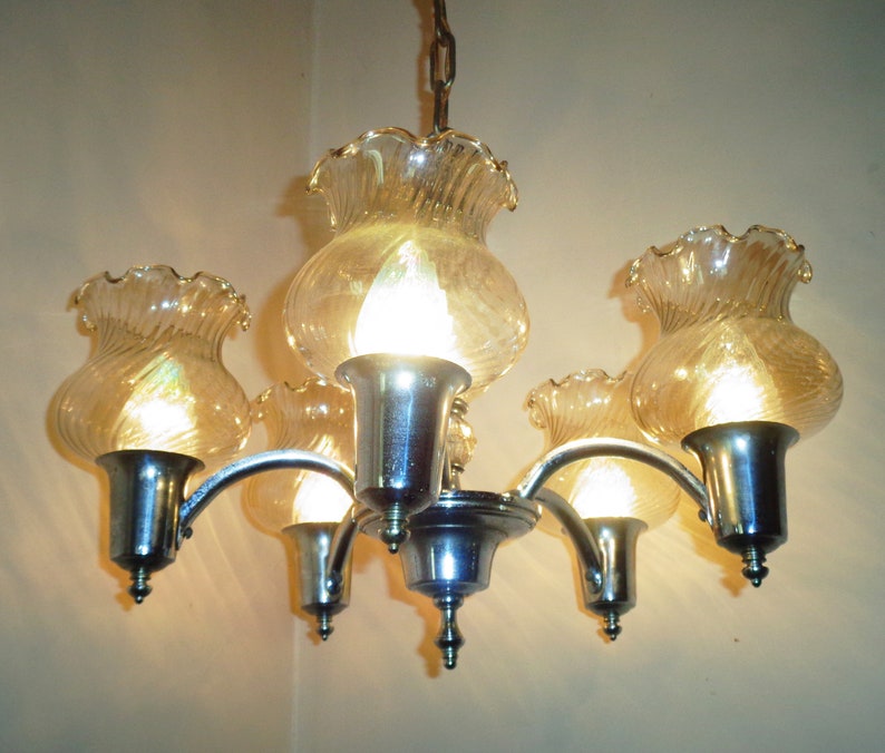 Chrome Ceiling Light Fixture W 5 Optic Glass Light Diffuser - Etsy