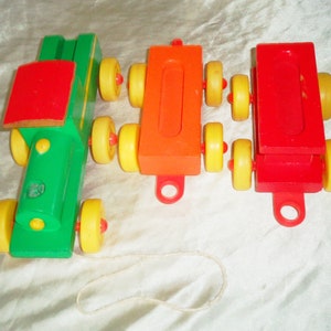 Vintage Wooden Toy Train With Pull String ~ Engine Coboose + - Etsy