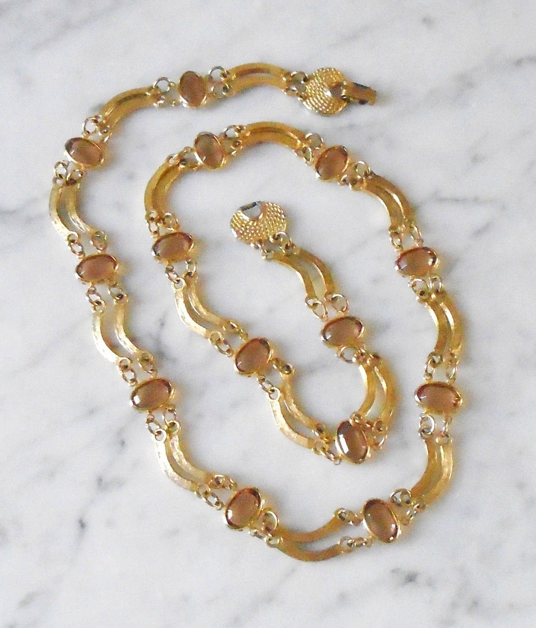 Amber Stone Necklace Beautiful Vintage 25 Inch Long Gold Tone Metal ...
