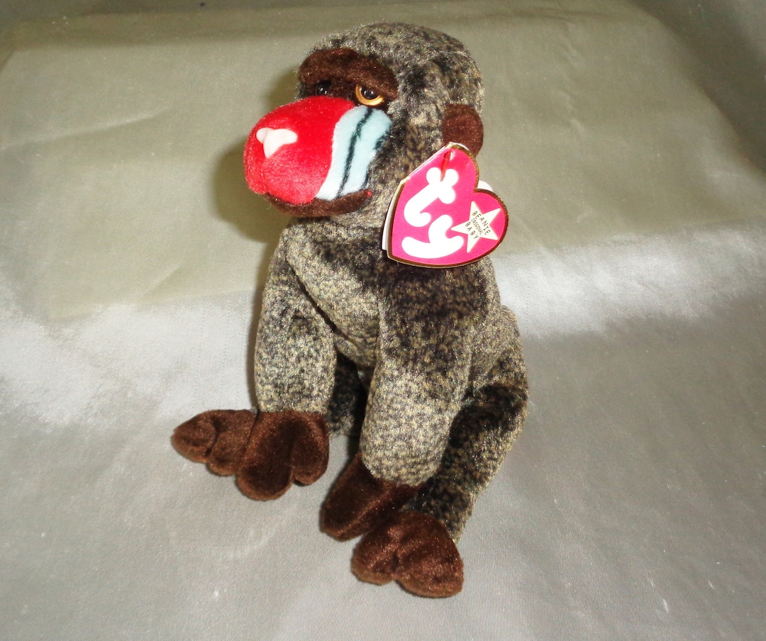 1999 Ty Beanie Babies Cheeks the Baboon Bday May 18, 1999 Error Tags PE ...