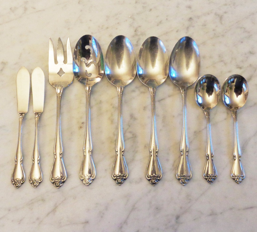 1881 Rogers Oneida Ltd USA True Rose Stainless Serving Spoons, Sugar ...