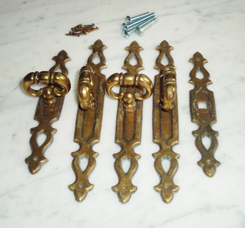 Brass Key Knob & Back Plate Cabinet Drawer Pull Handles set | Etsy