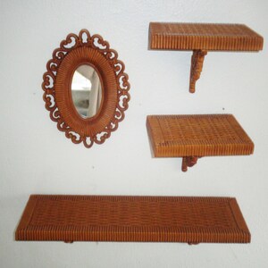 1979 Dart Ind Homco 4 Piece Faux Wood Shelf & Mirror Wall Hanging Set ...