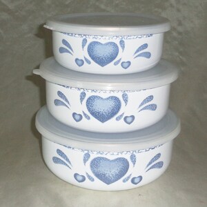 Enamel Blue Country Heart Graduated Nesting Mixing Bowls Set of 3 With ...