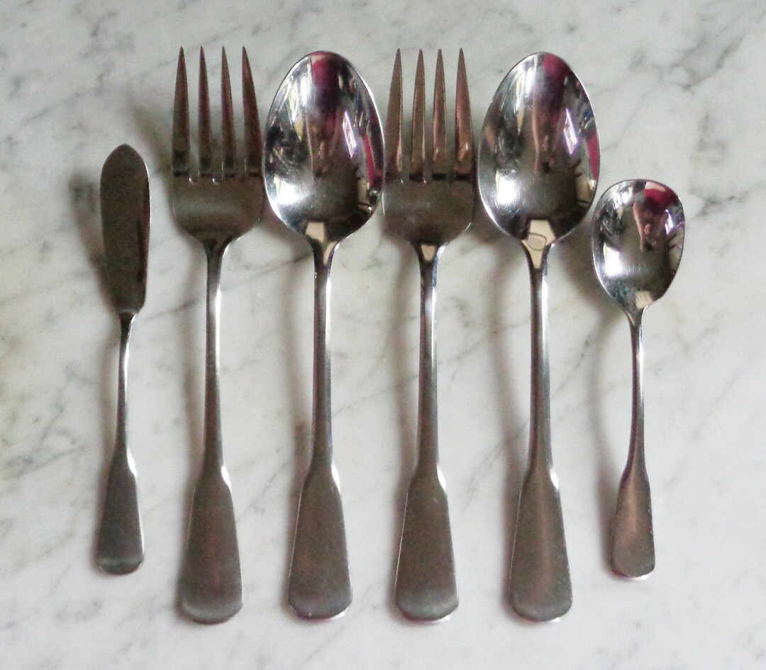 Oneida Colonial Boston Minute Men Stainless 2 Serving Spoons, 2 Meat ...