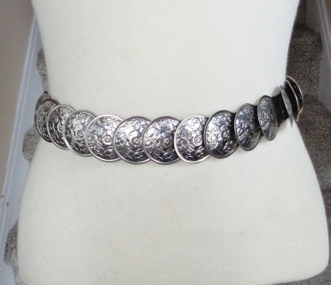 Elastic Metal Coin Clapper Vintage 1980s Womens Belt in Silver Tone ...