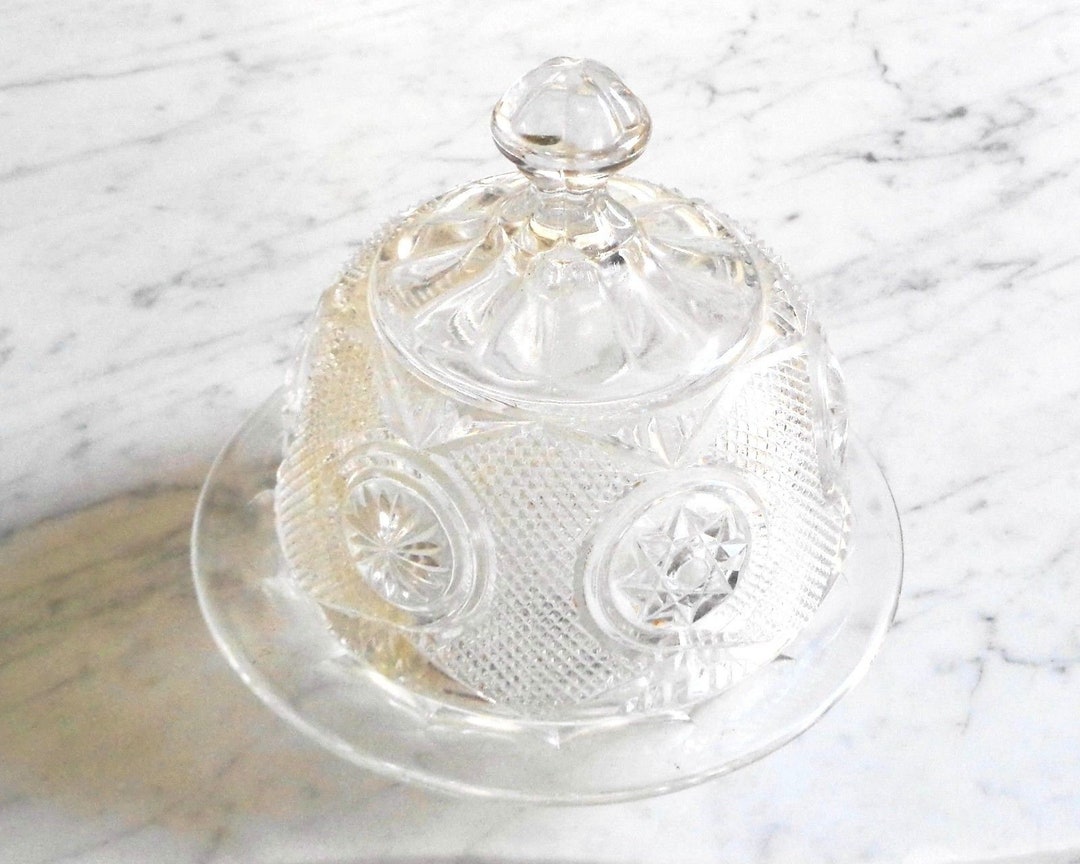 EAPG Star Diamond Glass Covered Butter Dish ~ Unknown Pattern ~ 2pc ...