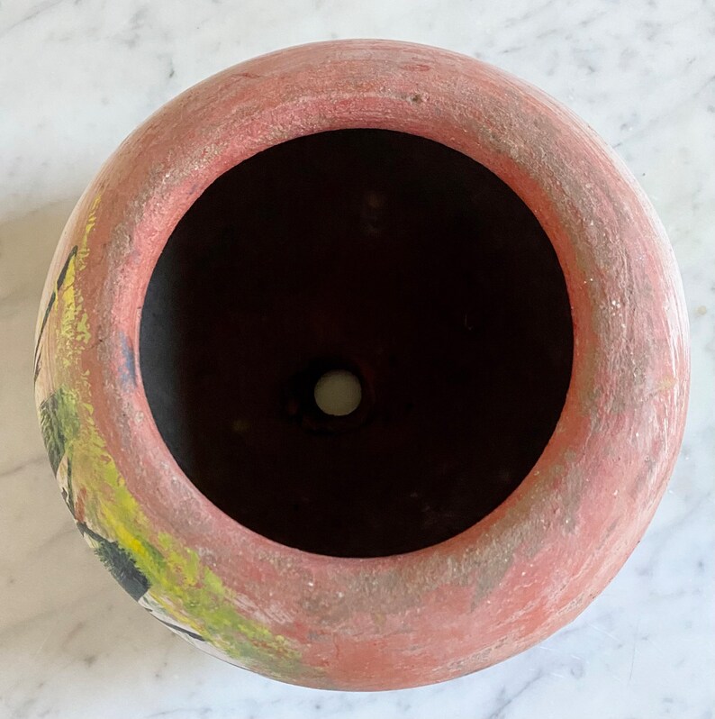 Folk Art Red Clay Hand Painted Pottery Planter Mountain Woods - Etsy