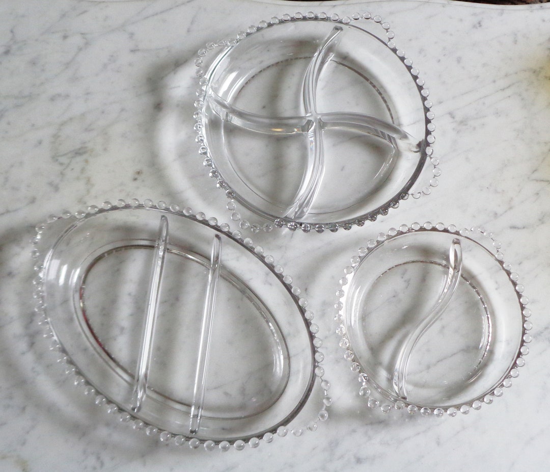Imperial Candlewick 2 & 4 Part Divided Relish Dishes, Set of 3 Vintage ...