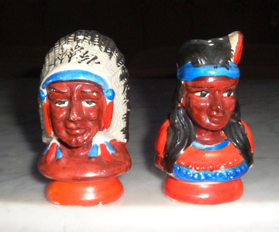 Native American Indian Salt and Pepper Shaker Set Ceramic Made in ...