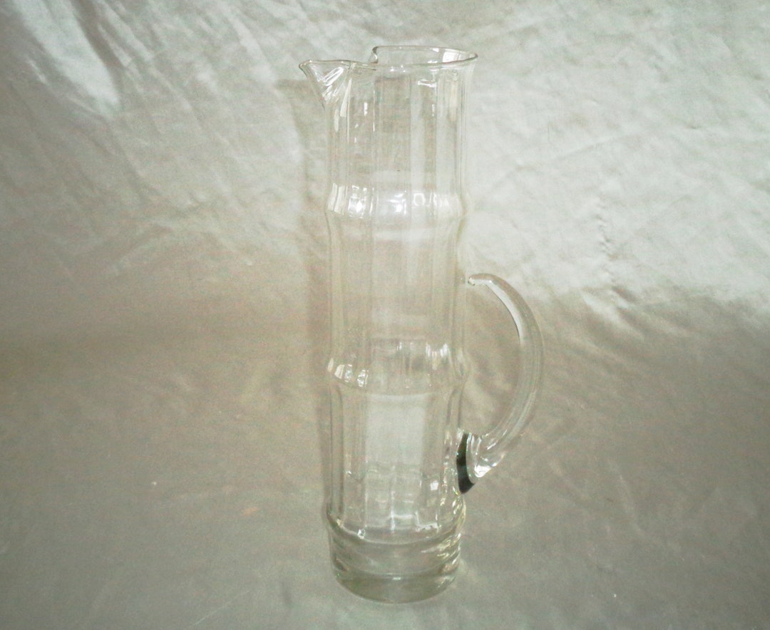 Crystal Clear Bamboo Shape Glass Pitcher W Applied Handle 12 5/8 Inches ...