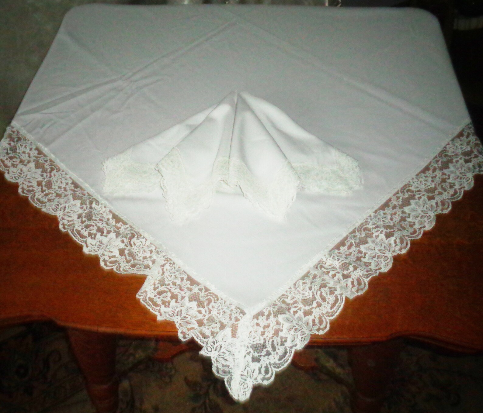 Formal Dining White Table Cloth W Lace Edging 49x49inch With Matching ...