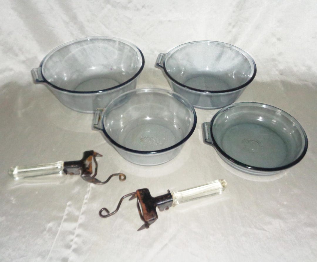 4 Pyrex Flameware Cookware Glass Sauce Pans Detachable Handles 817 834 ...