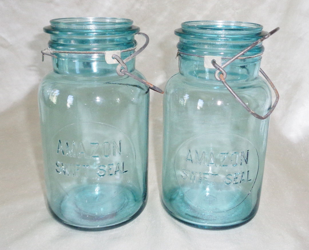2 Amazon Swift Seal Quart Size Blue Mason Canning Jars W Wire Bail ...