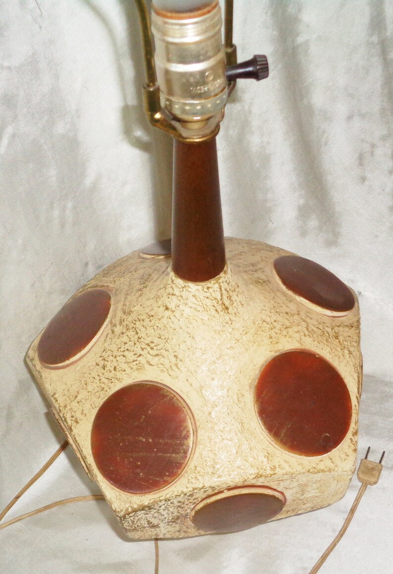 1961 Premco Brown Beige Polka Dot Plaster Table Lamp ~ Shady 70s Motel ...