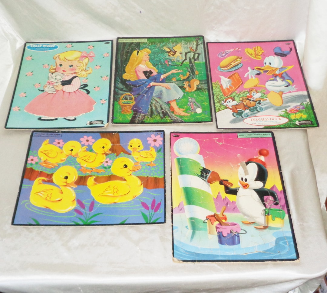 Whitman Disney Frame Tray Puzzles- Donald Duck Sleeping Beauty Fuzzy ...