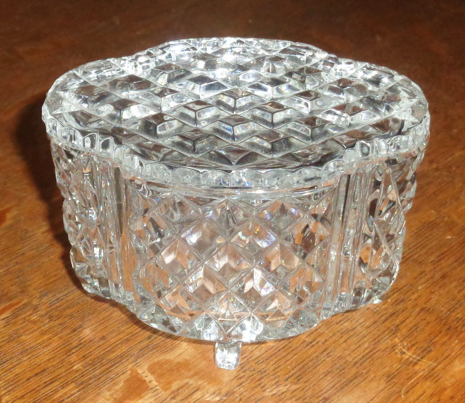 Dresser Box Powder Jar Lead Crystal Clear Glass Footed Jewelry | Etsy