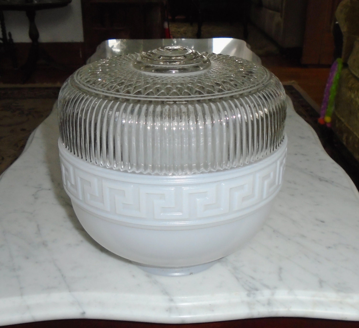 Glass Light Fixture Cover White & Clear Ribbed 8x8inch Large - Etsy