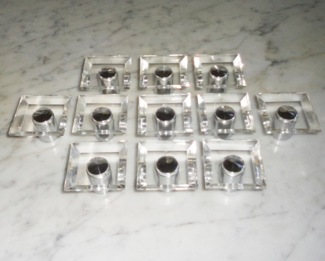 11 Lucite Cabinet Door Drawer Pull Handle Knobs ~ 1 3/4 Square W Chrome ...