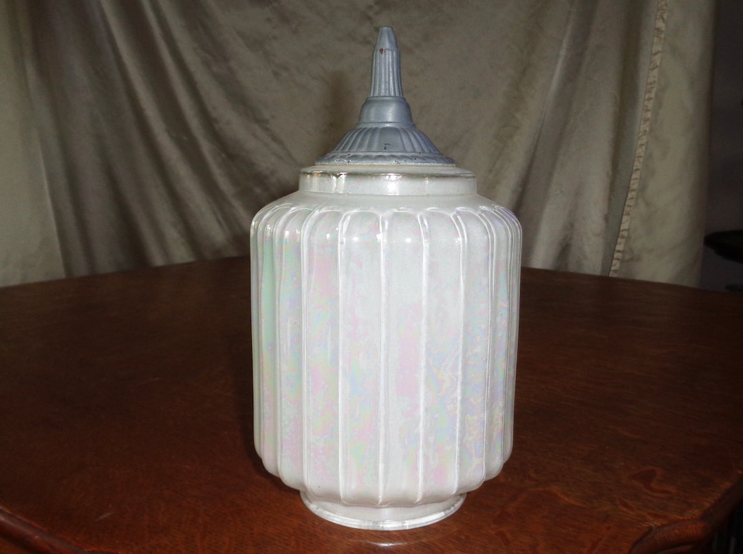 8 1/2 Inch Ribbed Iridescent Glass Orb Ball Globe Light Cover W Applied ...