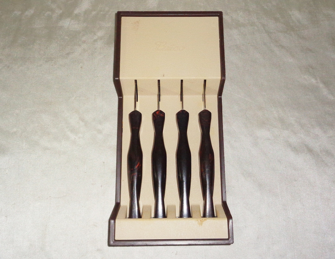 Cutco Vintage Orange / Brown Handle 1759 Serrated Steak Knives Set in ...
