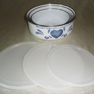 Enamel Blue Country Heart Graduated Nesting Mixing Bowls Set of 3 With ...