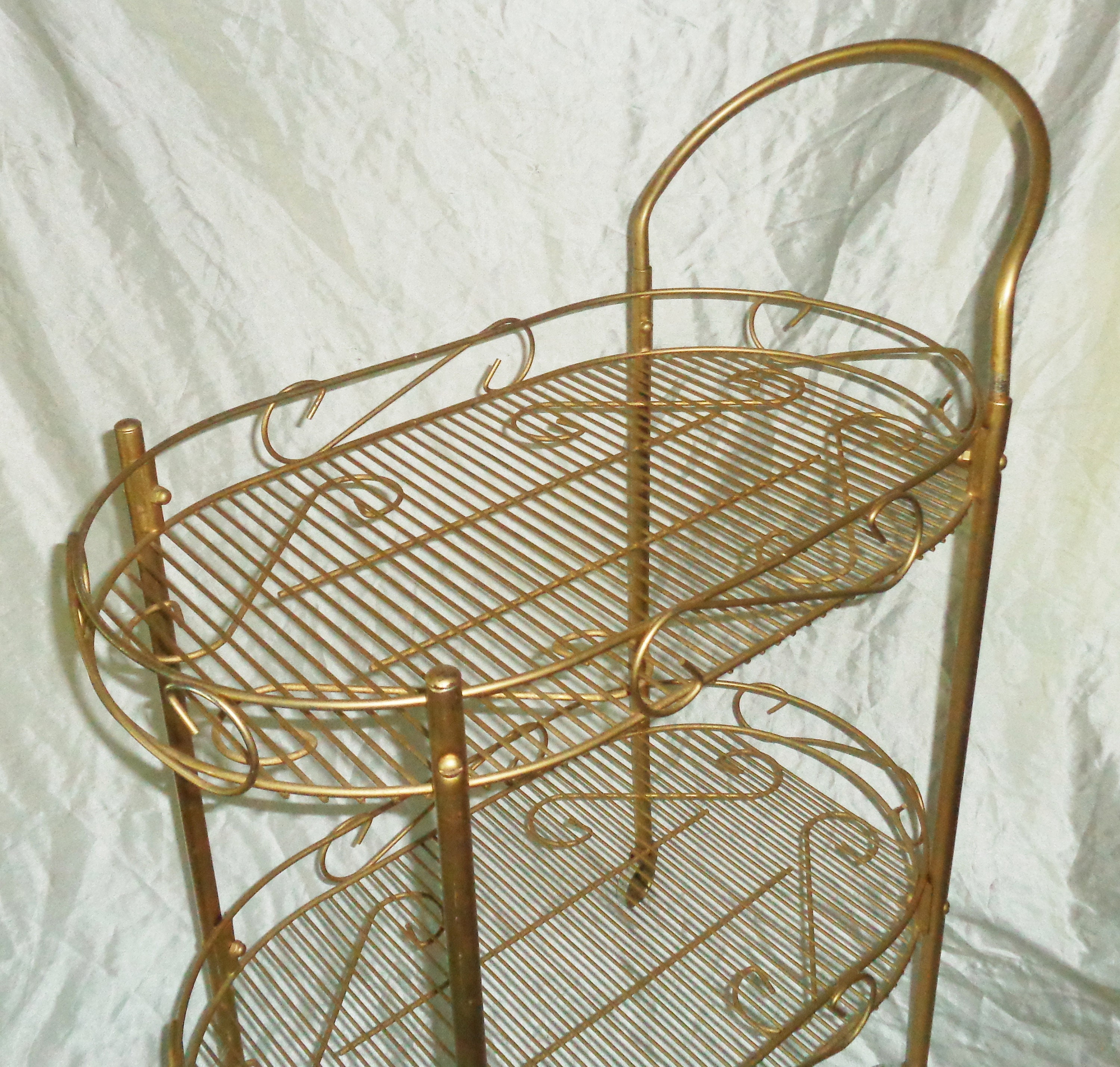 Oval Wheeled Tea Cart ~ Gold Iron Rod 2 Tier ~ Vintage Retro Mid ...