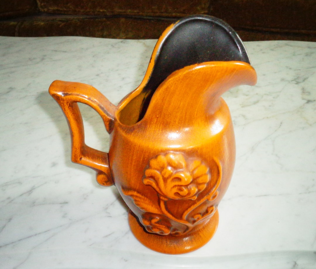 Vintage Floral Deco Haeger Pottery Pitcher or Vase in Burnt Orange ~ 8 ...