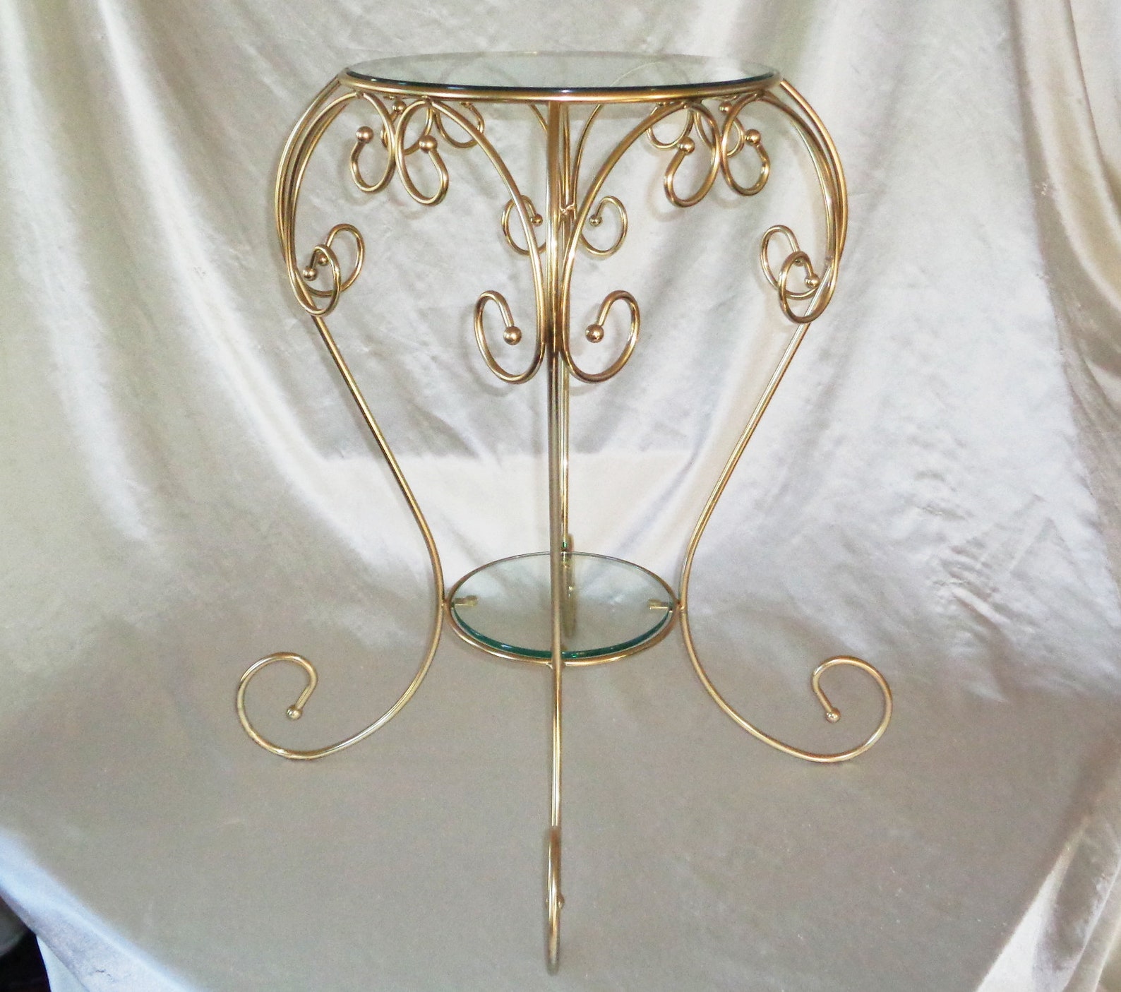 2-tier Glass Iron Rod French Revival Etagere End Table Plant Stand ...