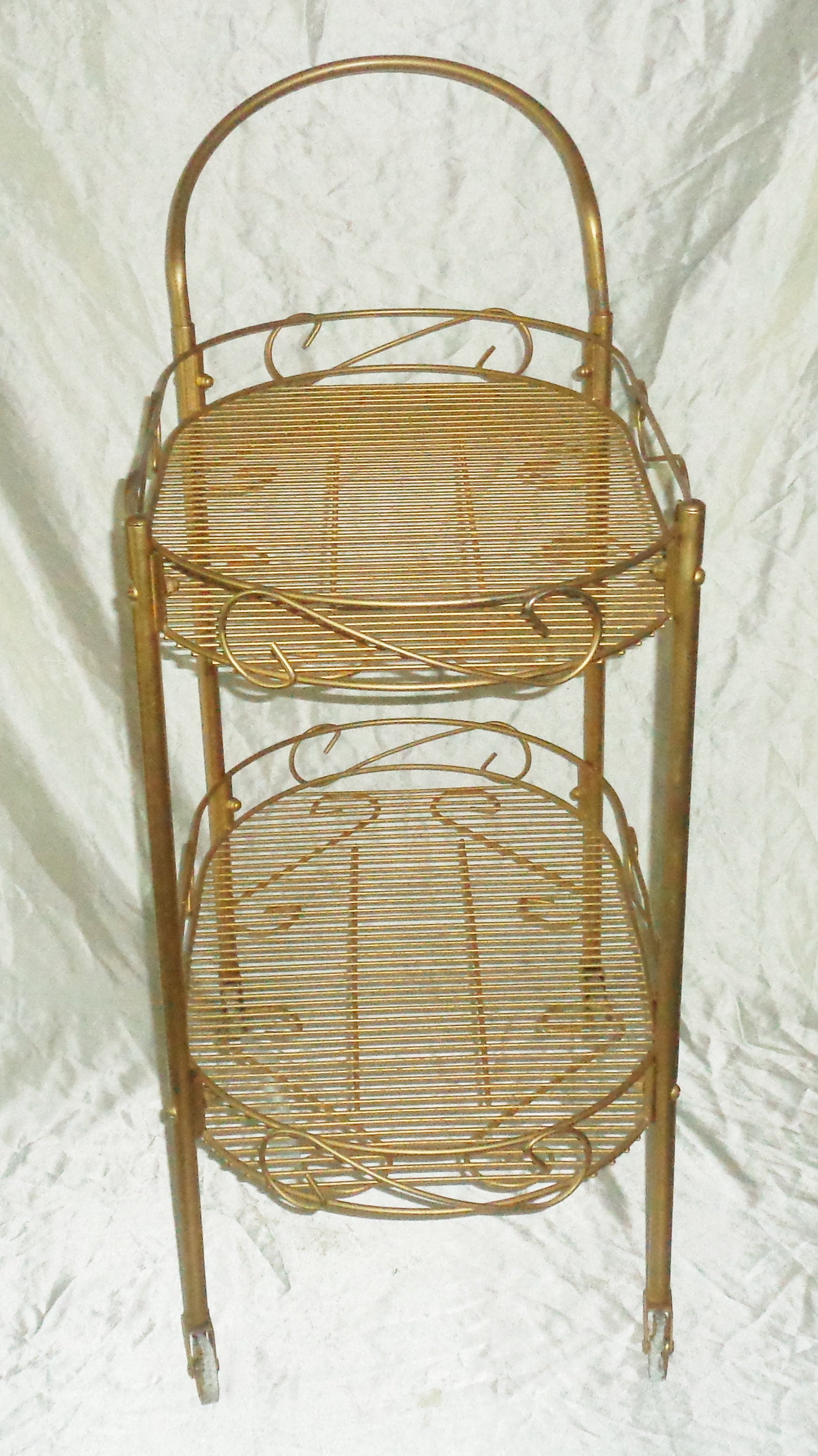 Oval Wheeled Tea Cart Gold Iron Rod 2 Tier Vintage Retro - Etsy
