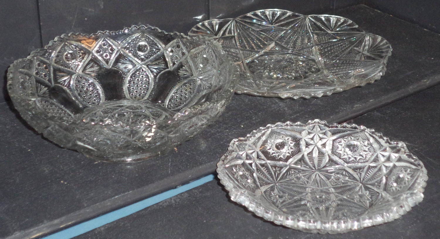 Pressed Glass Pinwheel Hobstar Pattern Serving Pieces Plate - Etsy