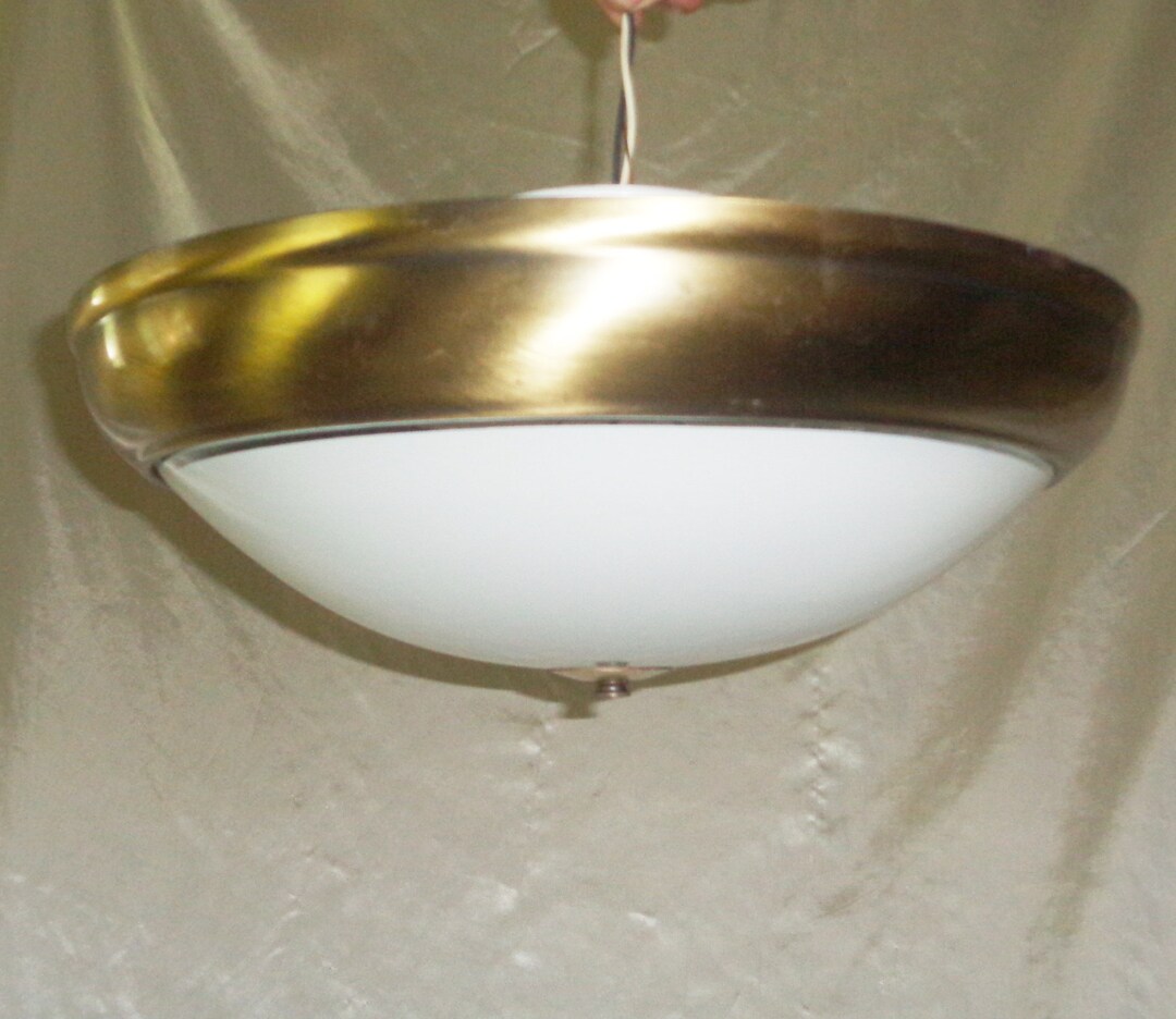 Light Fixture ~ 3 Bulb Electric Ceiling Plate W 15 Inch Applied Metal ...