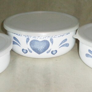 Enamel Blue Country Heart Graduated Nesting Mixing Bowls Set of 3 With ...