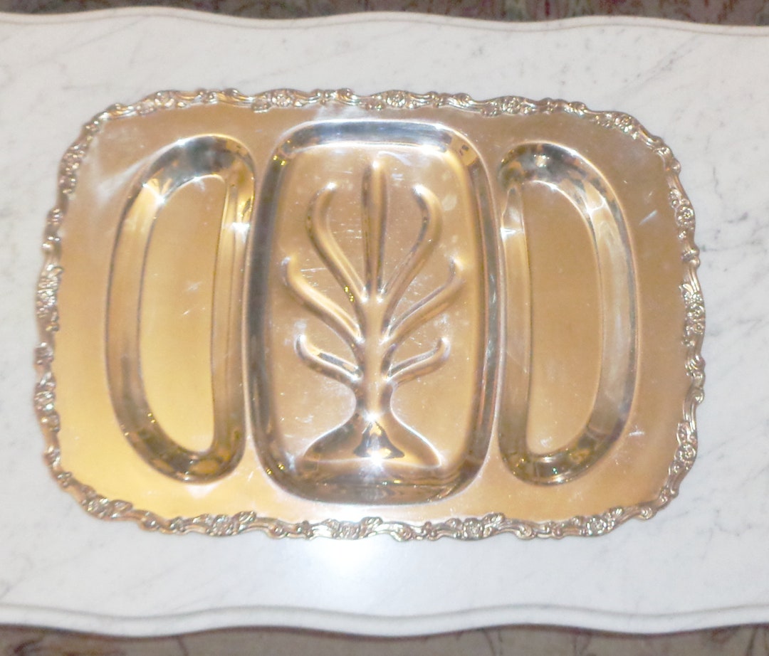 Oneida Serving Tray Platter Silver Plate Floral Rim Turkey Ham Meat 19 ...